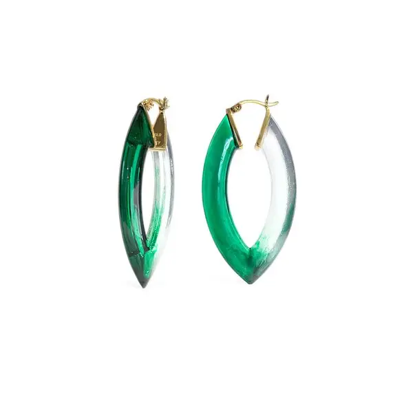GOLD & HONEY Green / Gold Green Ombre Marquise Lucite Hoop Earrings - Green/gold