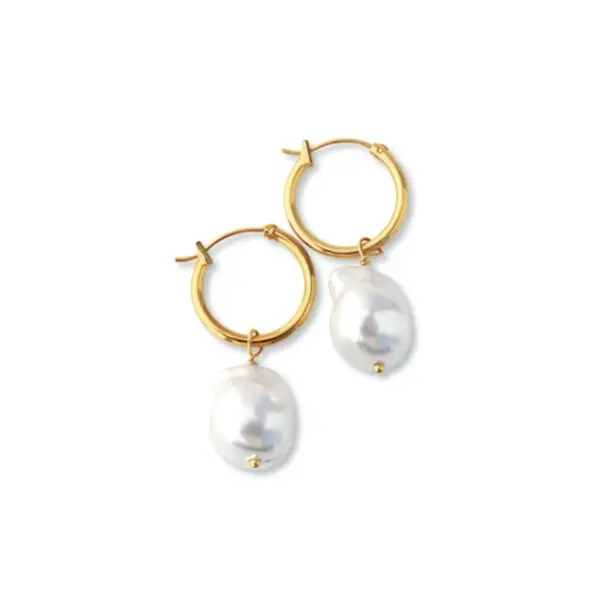 FV JEWELLERY Steel Me Yellow Baroque Pearl Hoop Earrings - Gold