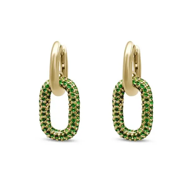 CLEMENCE WREN Gold / Green Gold Huggie Earrings With Green Pave Gemstone Charm - Gold/green