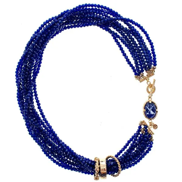 GEM KINGDOM Blue / Gold Multi Strand Royal Blue Gold Plated Necklace - Blue/gold