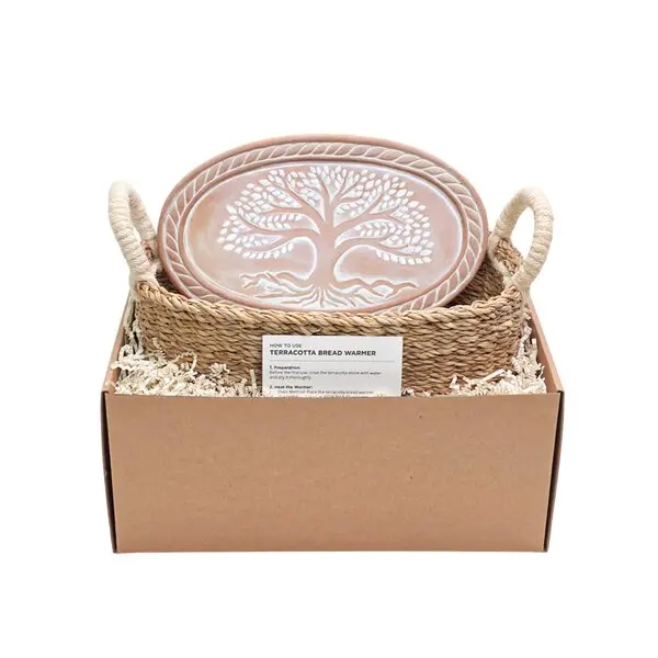 KORISSA Neutrals Bread Warmer & Wicker Basket Tree Of Life Oval - Orange