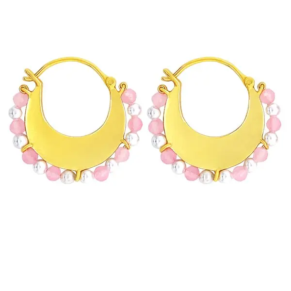 GEM BAZAAR JEWELLERY Gold / White / Pink Pink Sands Earrings - Gold/white/pink
