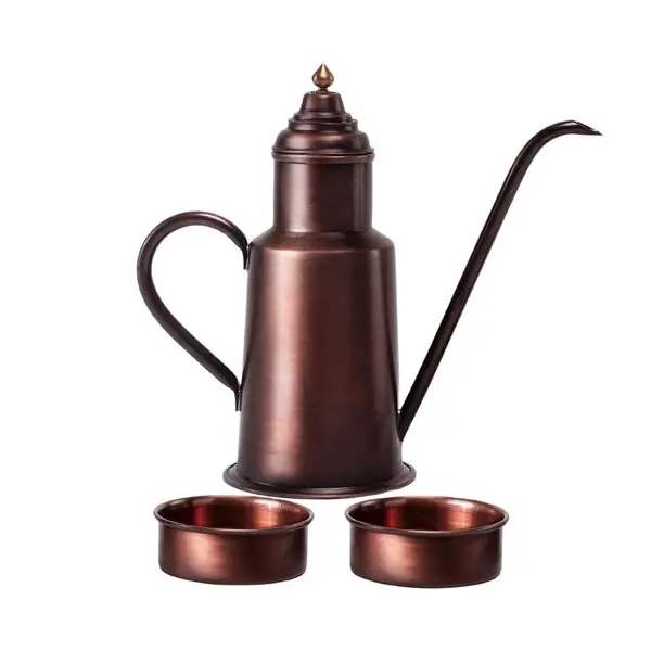 ANATOLIACRAFT Matte Copper Olive Oil Dispenser & Dipping Bowl Set - Red