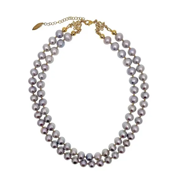 FARRA Grey Freshwater Pearls Double Strands Choker