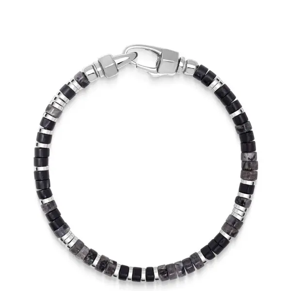 NIALAYA JEWELRY Black / Silver Midnight Onyx Heishi Bracelet - Black/silver