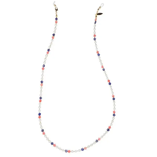 FARRA Star Shaped Gemstone With Freshwater Pearls Eye Glasses Chain - Blue/pink