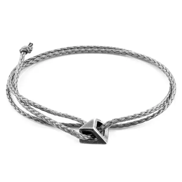 ANCHOR & CREW Classic Arthur Silver & Rope Skinny Bracelet - Grey
