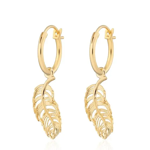 LILY CHARMED Plated Feather Charm Hoop Earrings - Gold