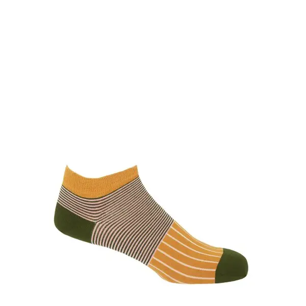 PEPER HAROW - MADE IN ENGLAND Oxford Stripe Trainer Socks – Mustard - Yellow