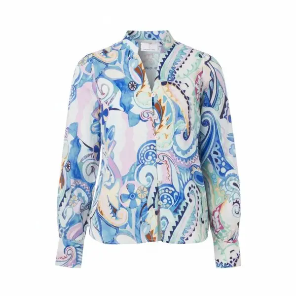 FRANCHETTI BOND Filide Paisley Swirl Ruffle Neck Blouse - Blue