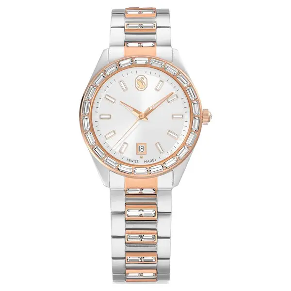 SWAROVSKI Matrix Date Watch With Baguette Crystals - Silver Tone