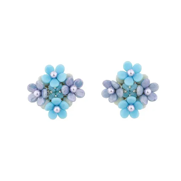 Oana Savu Blue / White Blue Flower Earrings Flowers Jewelry Beaded Ear Studs - Blue/white
