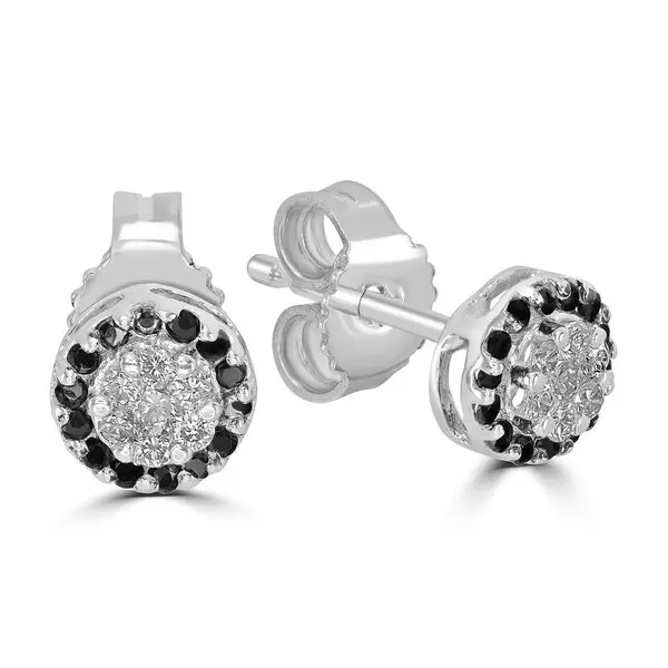 ARTISAN White / Black Black & White Diamond Halo Stud Earrings In 18k White Gold - White/black