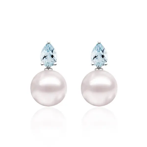 KAI FINE JEWELRY Blue / White Sterling Silver Natural Aquamarine & Freshwater Pearl Venus Tears Convertible Earrings - Blue/white