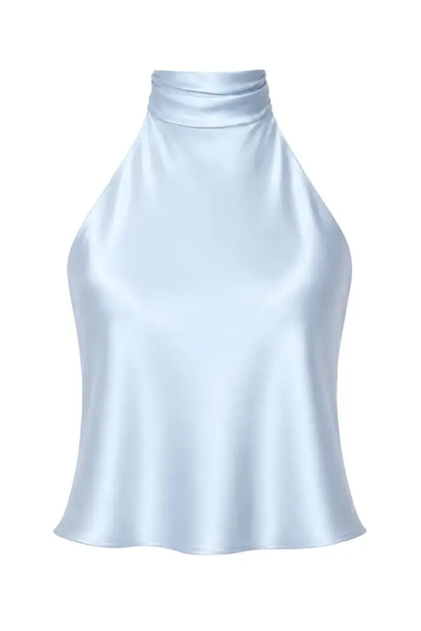 LILY ROU Sky Halter-neck Silk Top - Blue