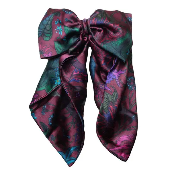 Natalia Petruch Eloise Hair Clip Silk Bow In Botanical Print - Red