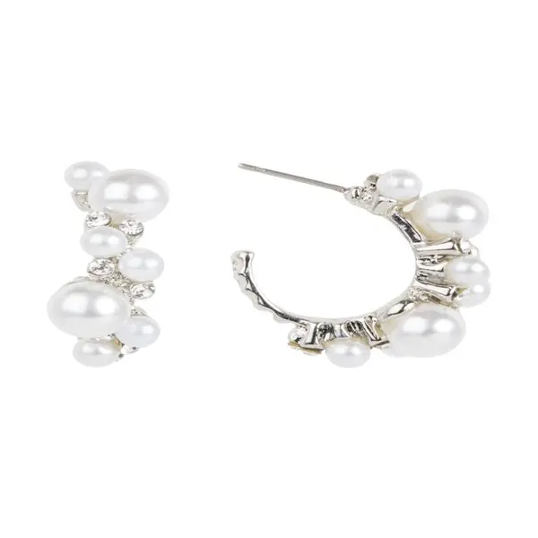 Saachi Multi Pearl Hoop Earrings - Silver