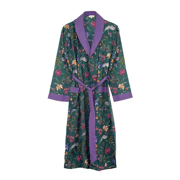 INARA Indian Cotton Lavender Fields Print Robe - Green