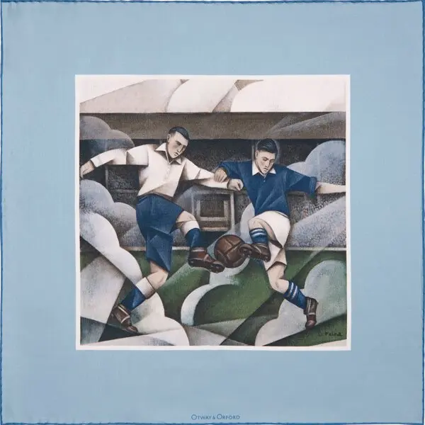 OTWAY & ORFORD The Beautiful Game' Football Silk Pocket Square. Full-size - Blue