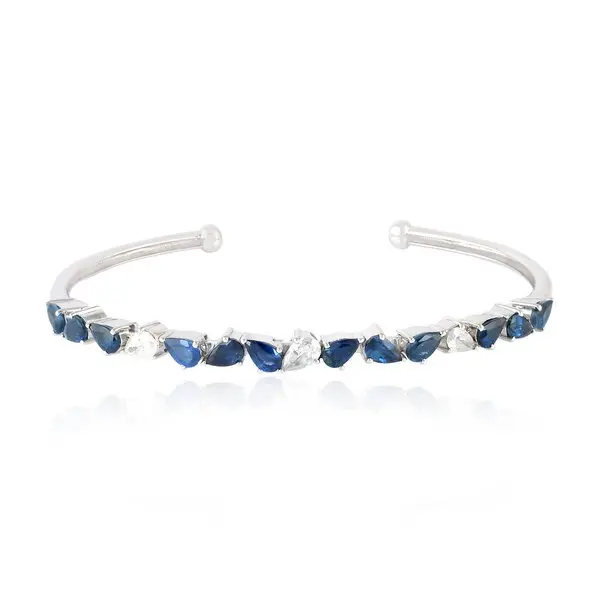 ARTISAN White / Blue Blue Sapphire & Diamond Open Cuff Bracelet In 18k White Gold - White/blue