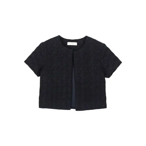 STOVARIA Velvet Navy Crop Coat With Metallic Thread Embroidery Bolero Statet Jacket - Blue