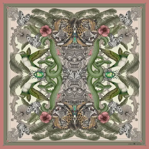 EMILY CARTER Neutrals / The Balinese Jungle Silk Scarf L - Green
