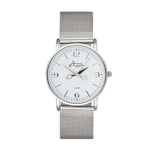 BERMUDA WATCH COMPANY Annie Apple Alore White/ Mesh Strap Hairdresser Scissor Hands Wrist Watch - Silver