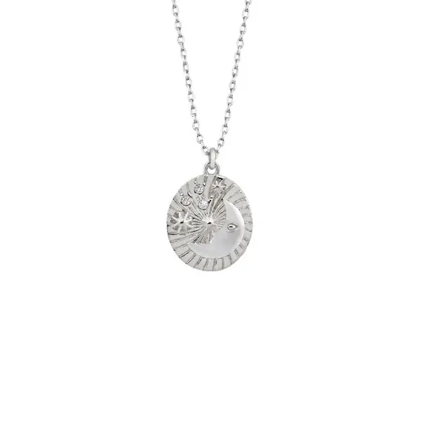 SPERO LONDON Moon Embossed Silhouette Sterling Medal Necklace - Silver
