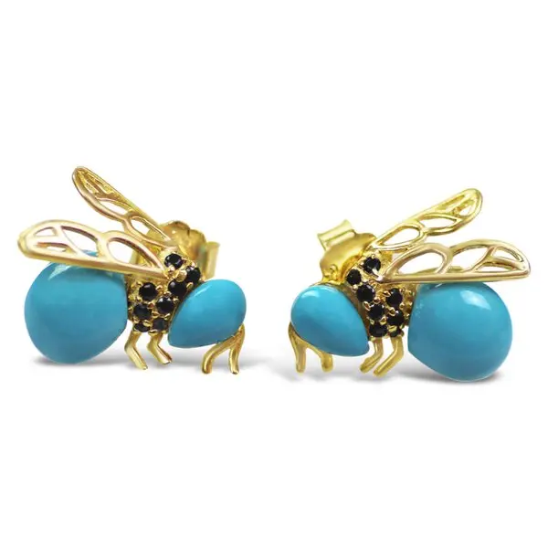 BELLUS DOMINA Sterling Silver Bee Earrings - Blue/gold