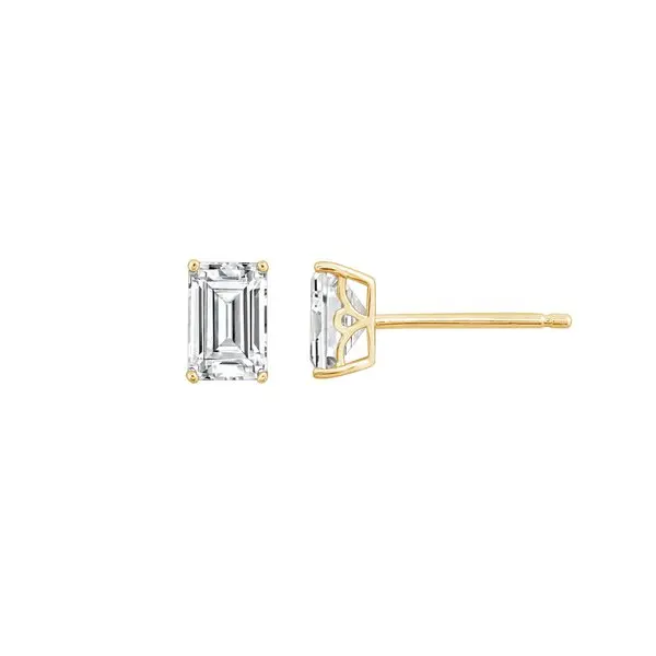 KIERA Lab-grown Diamond Two Carats Emerald Solitaire Stud Earrings - Yellow