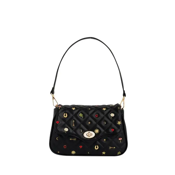 FABLE ENGLAND Mary Motif Quilted Crossbody Clutch - Black
