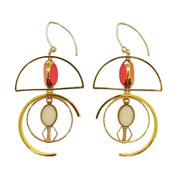 ARACHELI STUDIO White / Orange Beige And Orange Vintage German Glass Beads Art Deco Earrings - White/orange