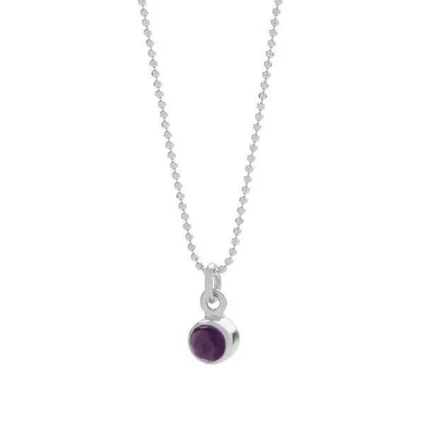 NELLOU JEWELLERY Gem Dot Birthstone Necklace Amethyst February Sterling Silver - Yellow