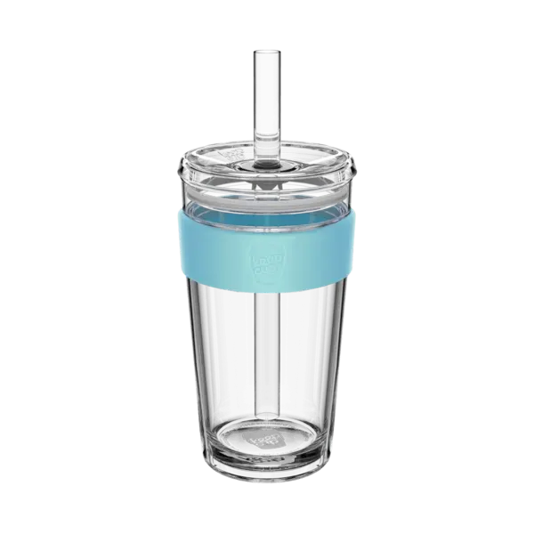 KEEPCUP Cold Cup Longplay Boba Straw Lid 16oz/454ml Reusable Glass Coffee Cup Cloud - Blue