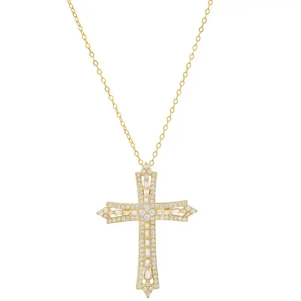 KYLIE HARPER Art Deco Diamond Cz Cross Pendant Necklace - Gold