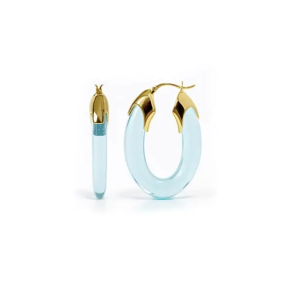 GOLD & HONEY Blue / Gold Blue Diamond Carved Oval Lucite Birthstone Hoop Earrings - Blue/gold
