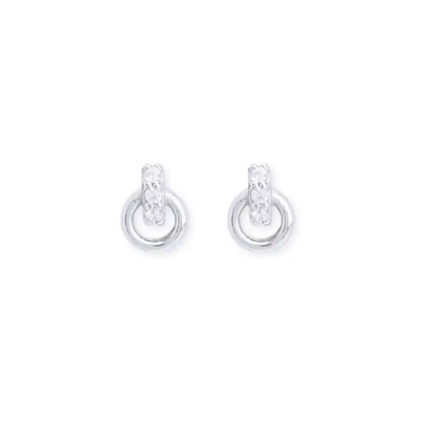 INARI JEWELLERY Halo Flatback Earrings Sterling Sliver White Topaz - Silver