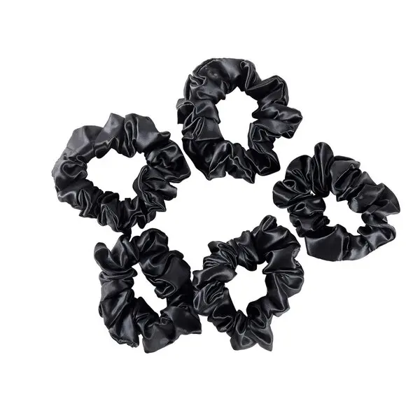 SOFT STROKES SILK Pure Mulberry Silk Regular Scrunchie Set Of Five - Black