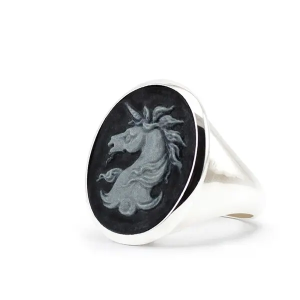 VINTOUCH ITALY Unicorn Cameo Signet Ring - Silver