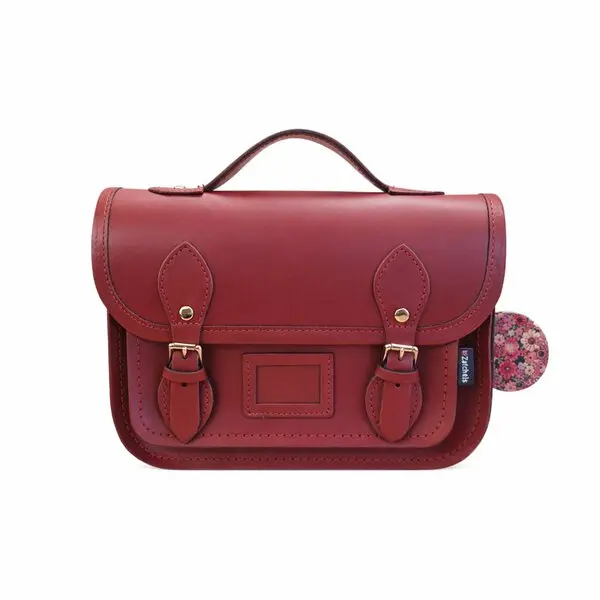 ZATCHELS Floral Lined Leather Midi Satchel Oxblood - Red