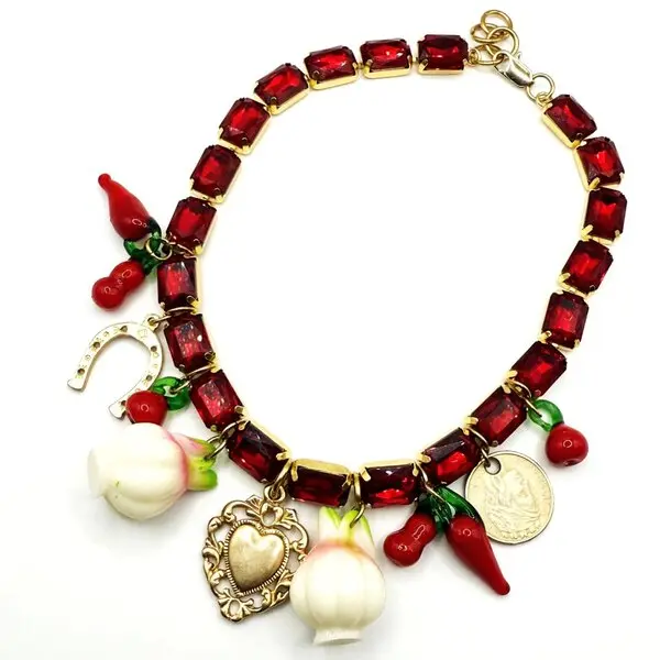 ACHALA HANDCRAFTED Gold / Red Mariacarla Red Crystal Medittereanean Necklace - Gold/red