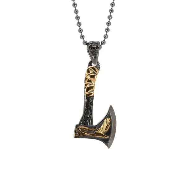 EBRU JEWELRY Gold / Silver Viking Warrior Axe Sterling Silver & Gold Pendant Chain Necklace Gold - Gold/silver