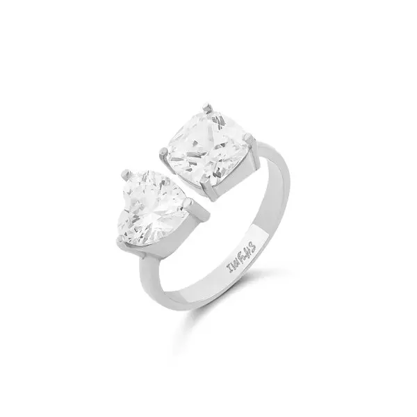 SHYMI Two Stone Cocktail Ring With Cushion And Heart-shaped Cubic Zirconia - Silver
