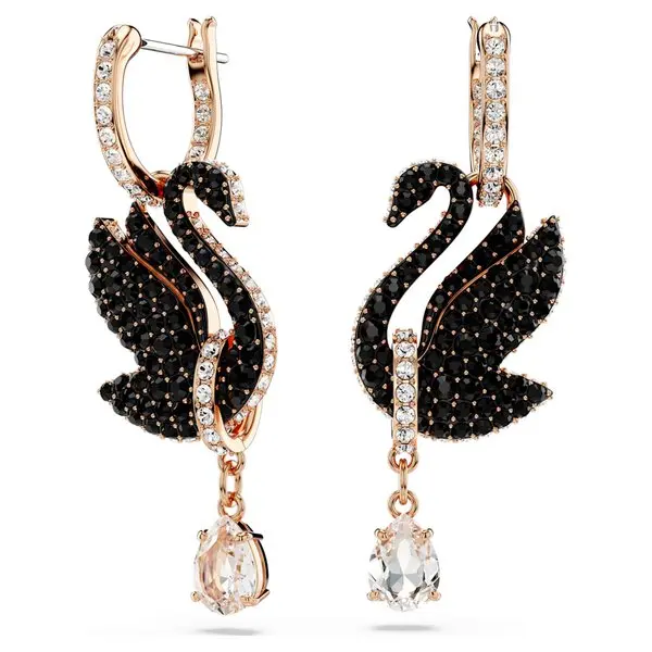 SWAROVSKI Swan Drop Earrings - Black
