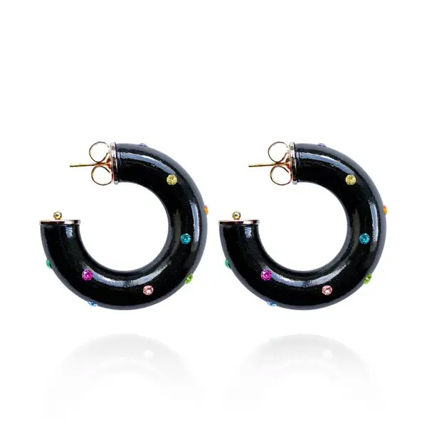 SAULE LABEL Alba Hoops In Jet Raven - Black