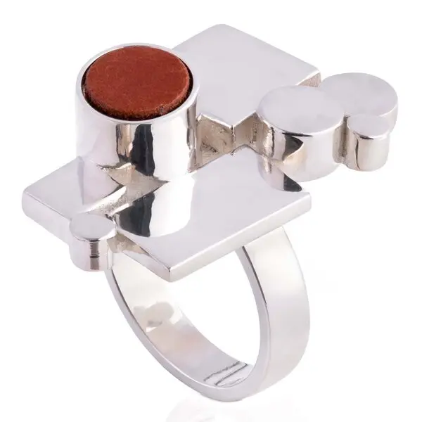 N'DAMUS LONDON Brown / Silver Ada Sterling Silver & Chestnut Leather Ring - Brown/silver