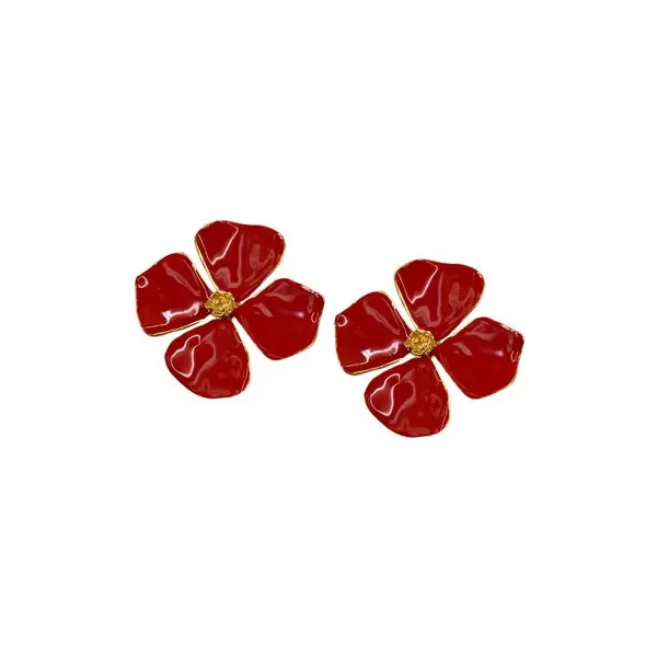 LES REINES Garnet Ceramic Earrings 24k Gold Plated - Red