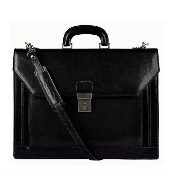 TIME RESISTANCE Large Leather Briefcase In Invisible - Black