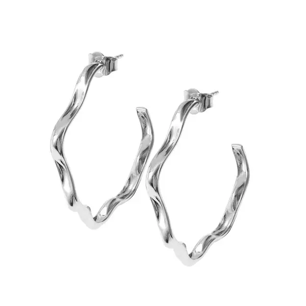 LUCY QUARTERMAINE Solid Sterling Splash Wave Hoops - Silver