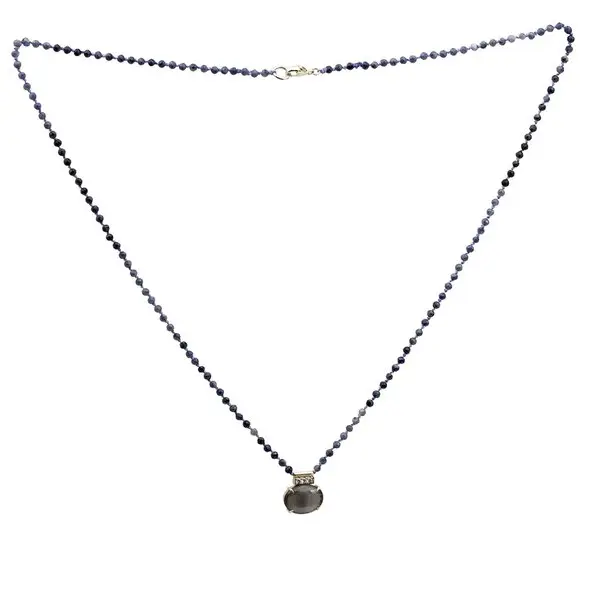 AMONTA Brown / Blue Cat’s-eye Beryl Diamond & Sapphire Silk Necklace- Mystic Gaze - Brown/blue